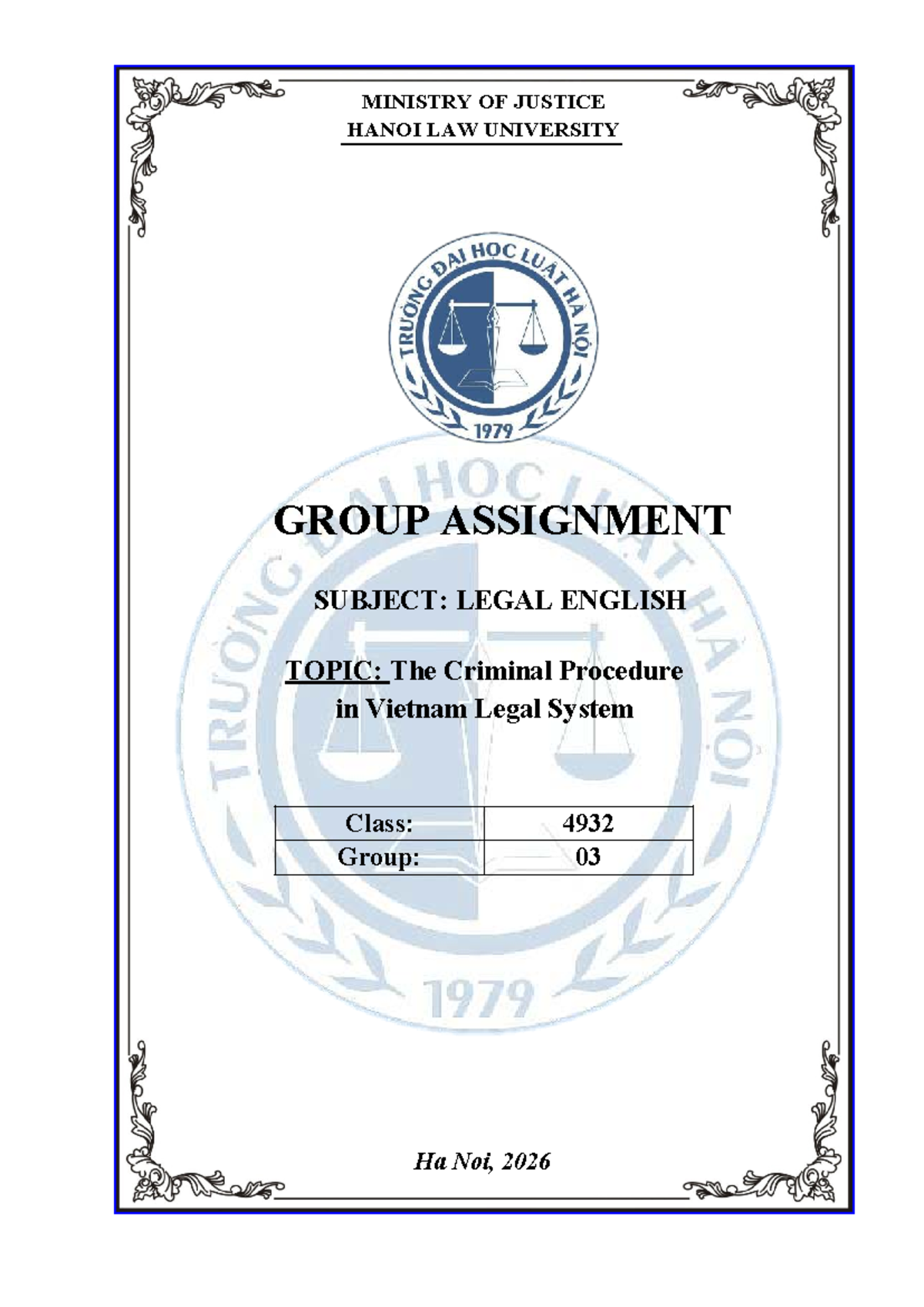 Legal English 4932: Group Assignment on Criminal Procedure in Vietnam ...