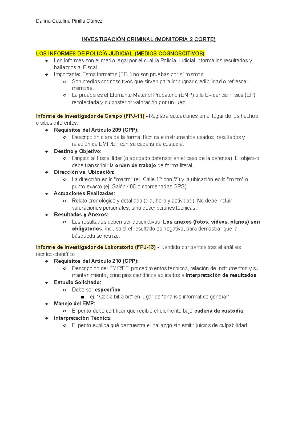 Apuntes Monitoria 2 Corte: Investigación Criminal y Principios Clave ...