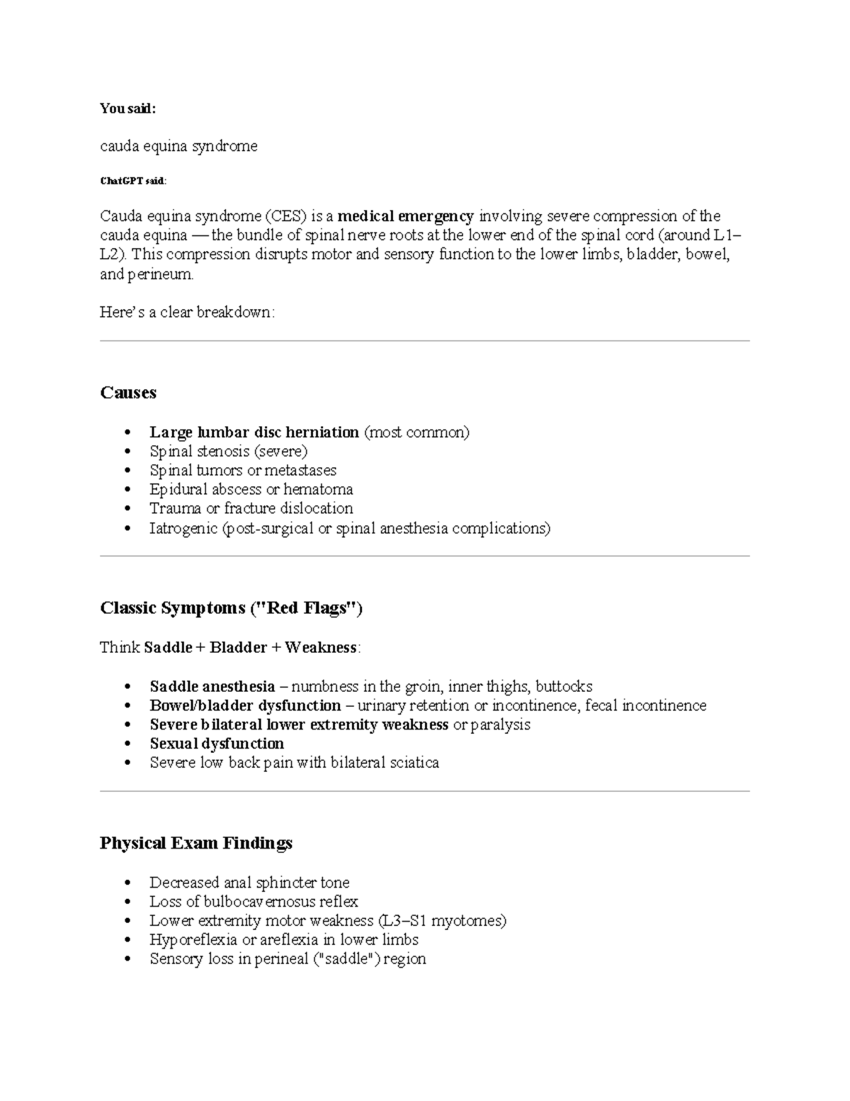 Cauda Equina Syndrome Overview and Management Notes - Studocu