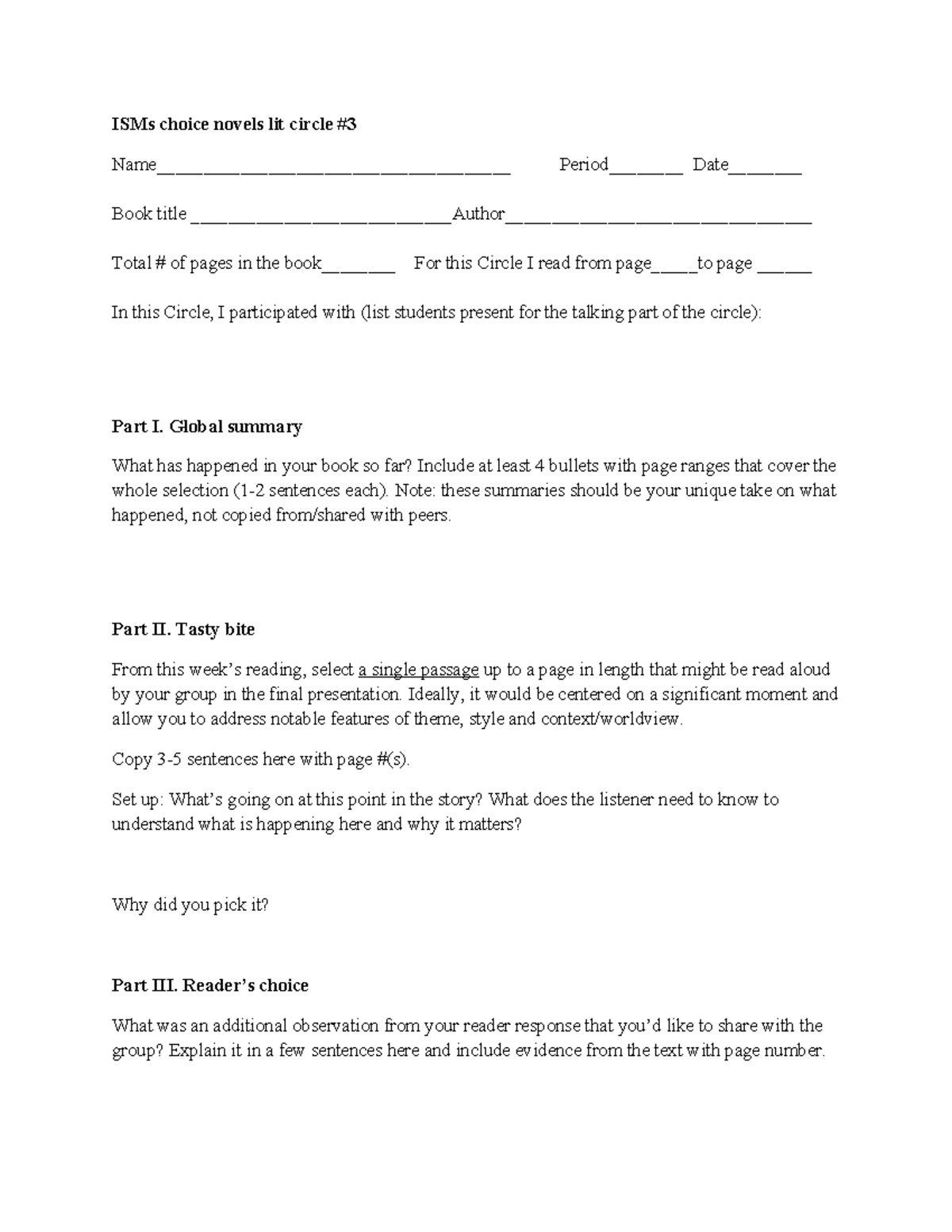 2025 ISMs LC 3 - Lit Circle Novel Analysis and Discussion Guide - Studocu