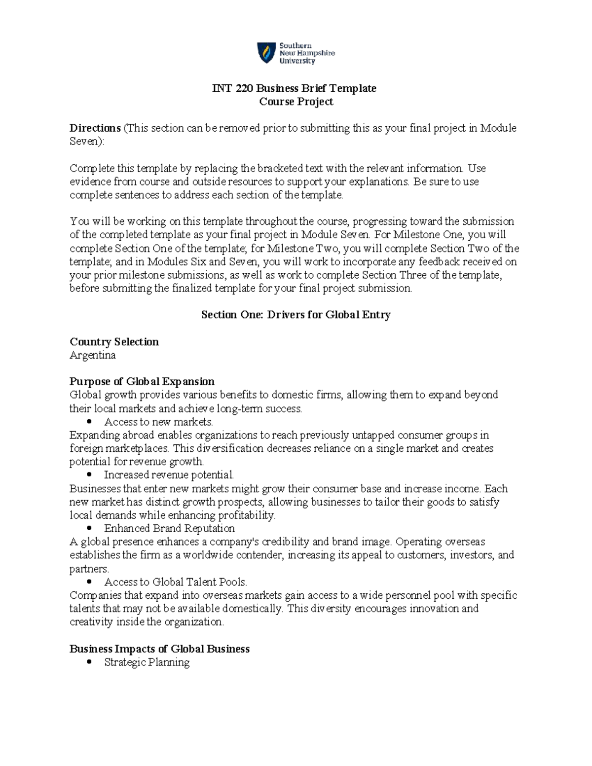 INT 220 Business Brief Template - INT 220 Business Brief Template ...