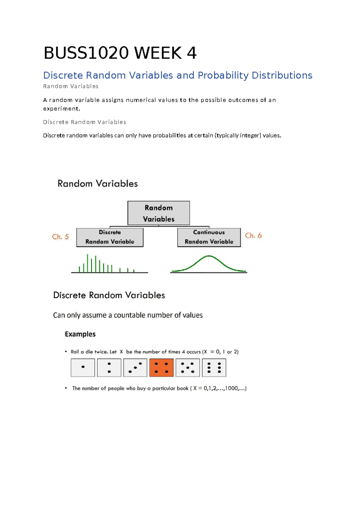 BUSS1020 WK4 - Discrete Random Variables & Probability Distributions - Studocu