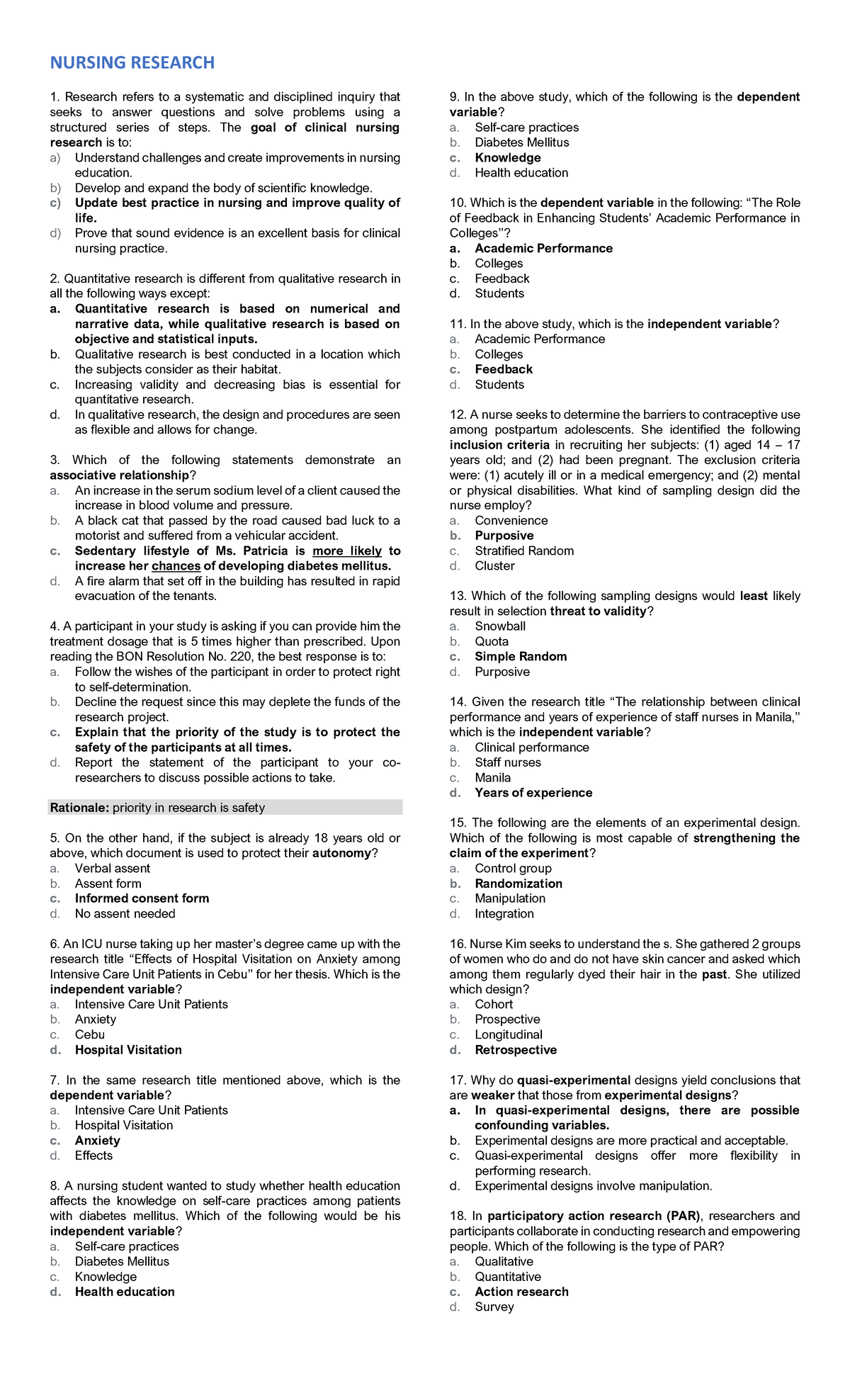 Nursing Research Review: Key Concepts and Methodologies for Study - Studocu