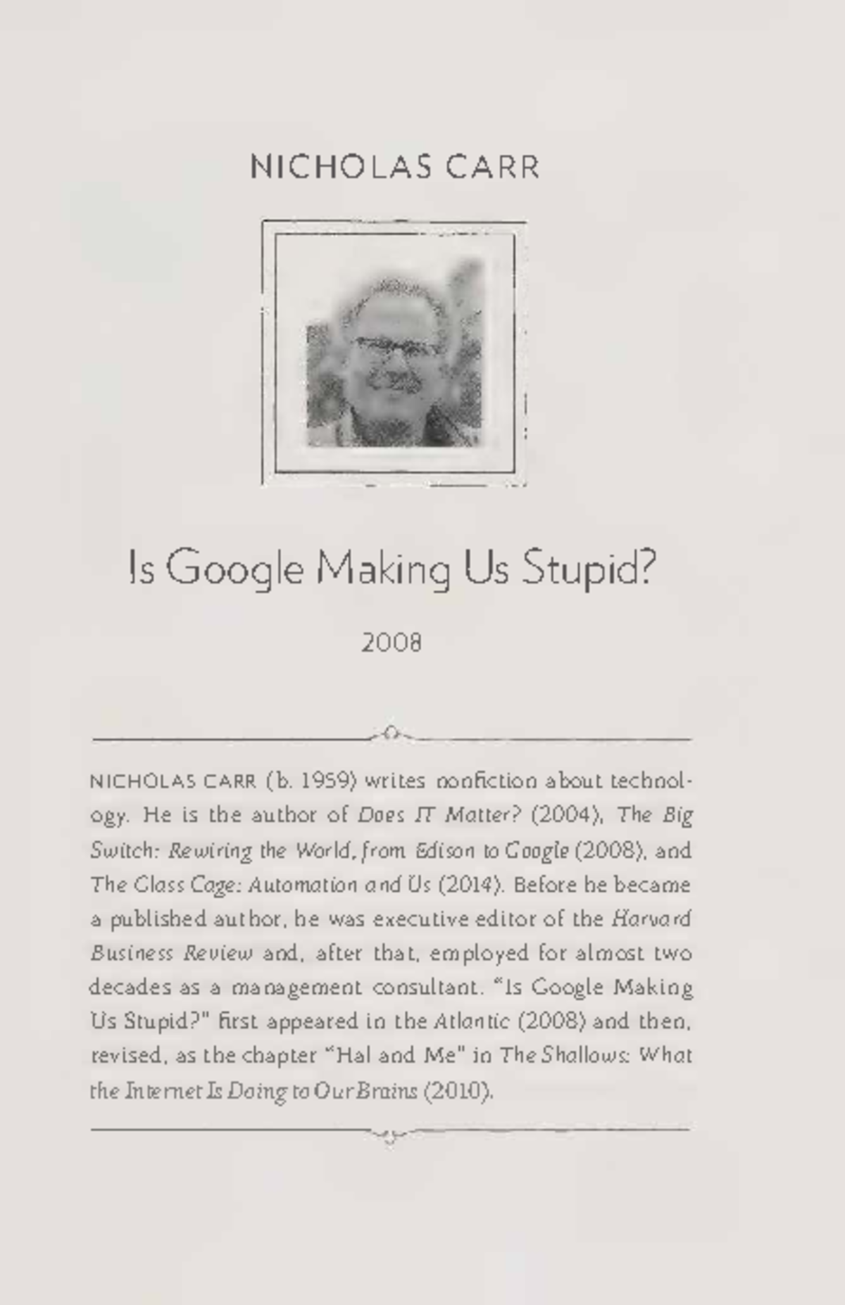 Is Google Making Us Stupid? Analyzing Changes in Reading & Thinking ...
