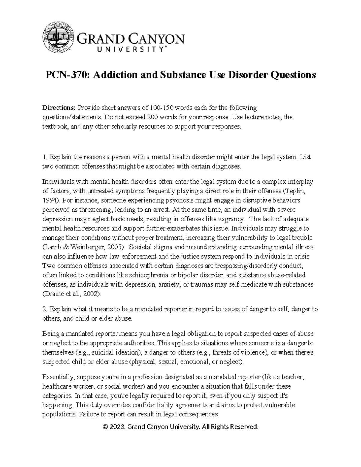 PCN-370-RS-T6-Addictionand Substance Use Disorder Questions - PCN-370 ...