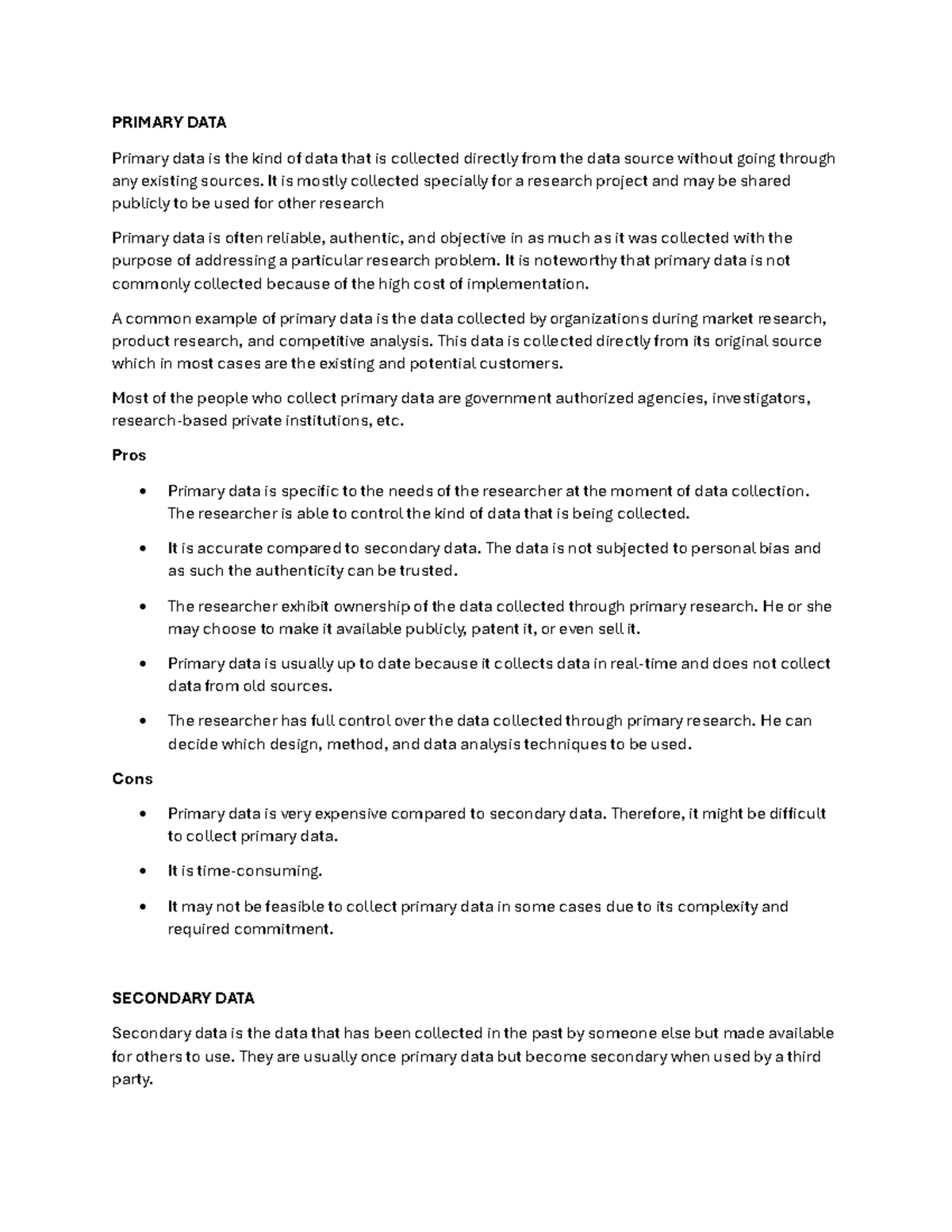 Primary Data vs Secondary Data: Key Differences Explained - Studocu