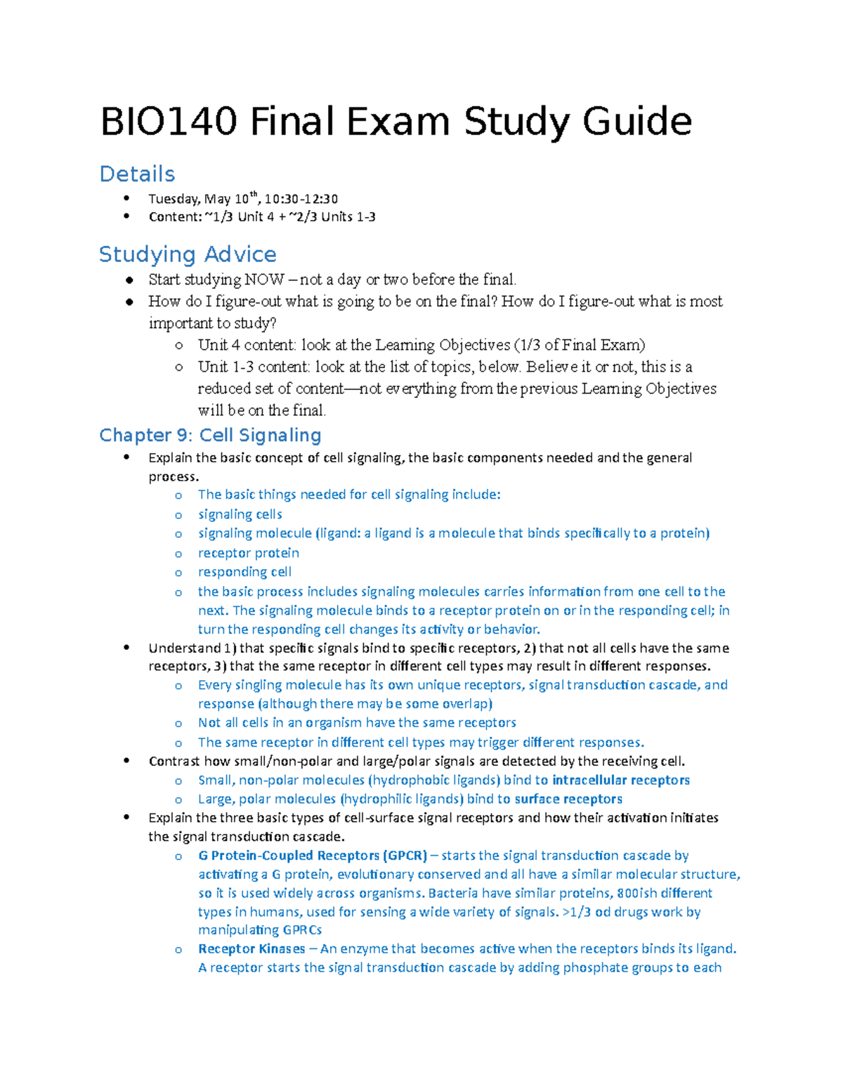 BIO 140 final exam study guide - BIO140 Final Exam Study Guide Details ...