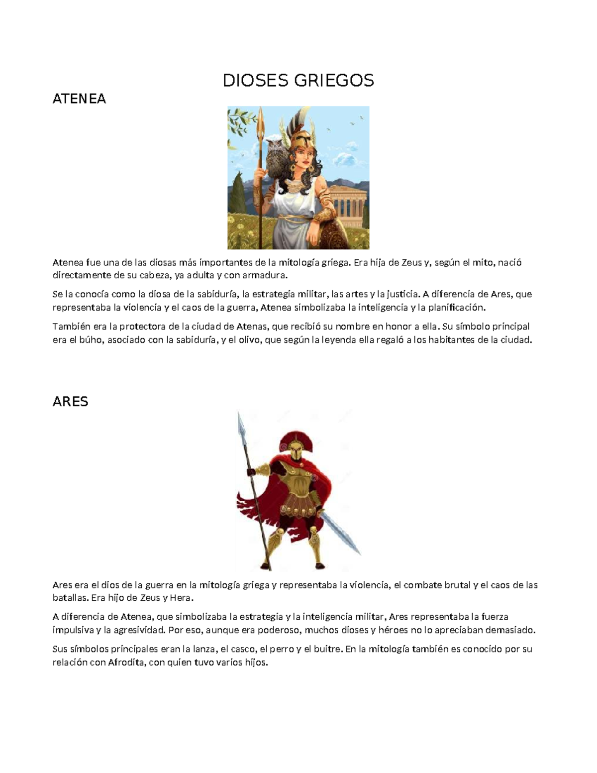 Dioses Griegos: Atenea, Ares y Apolo en la Mitología - Studocu