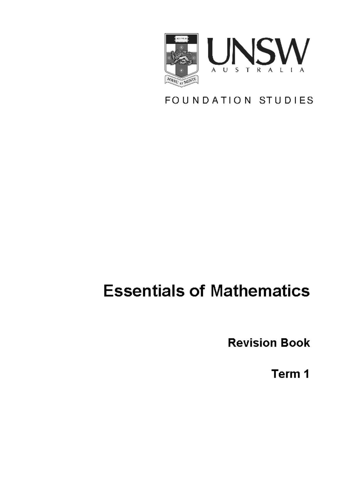 Maths E Term1 Revision Book - Essentials of Mathematics Revision Book ...