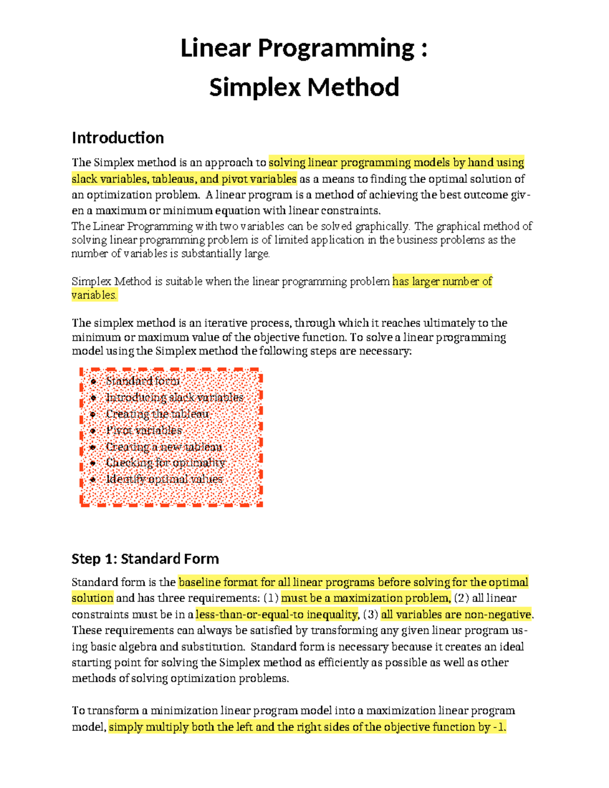 Lecture 03: The Simplex Method in Linear Programming Explained - Studocu