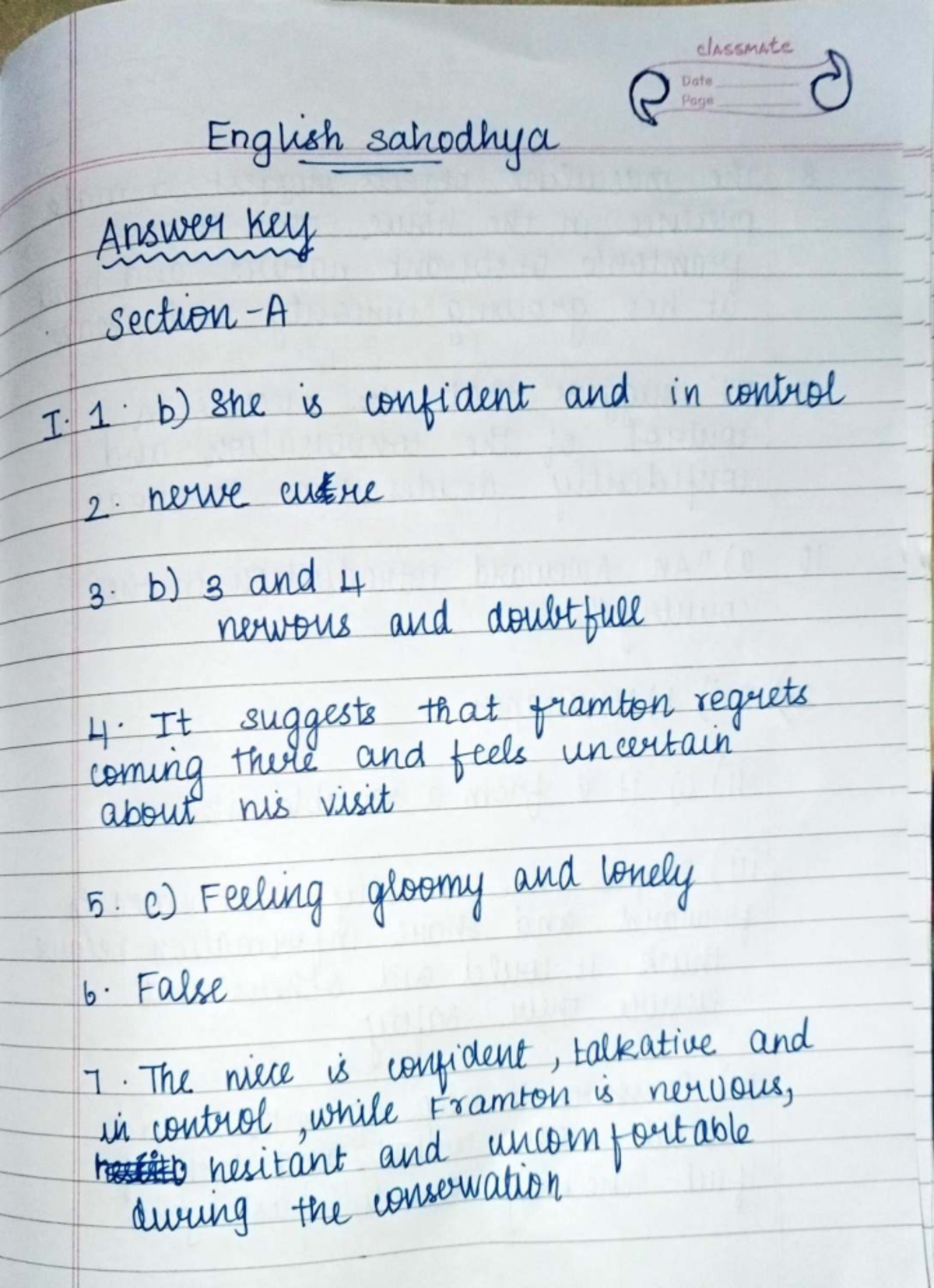 English Answer Key Section I - Classmate Notes - Studocu