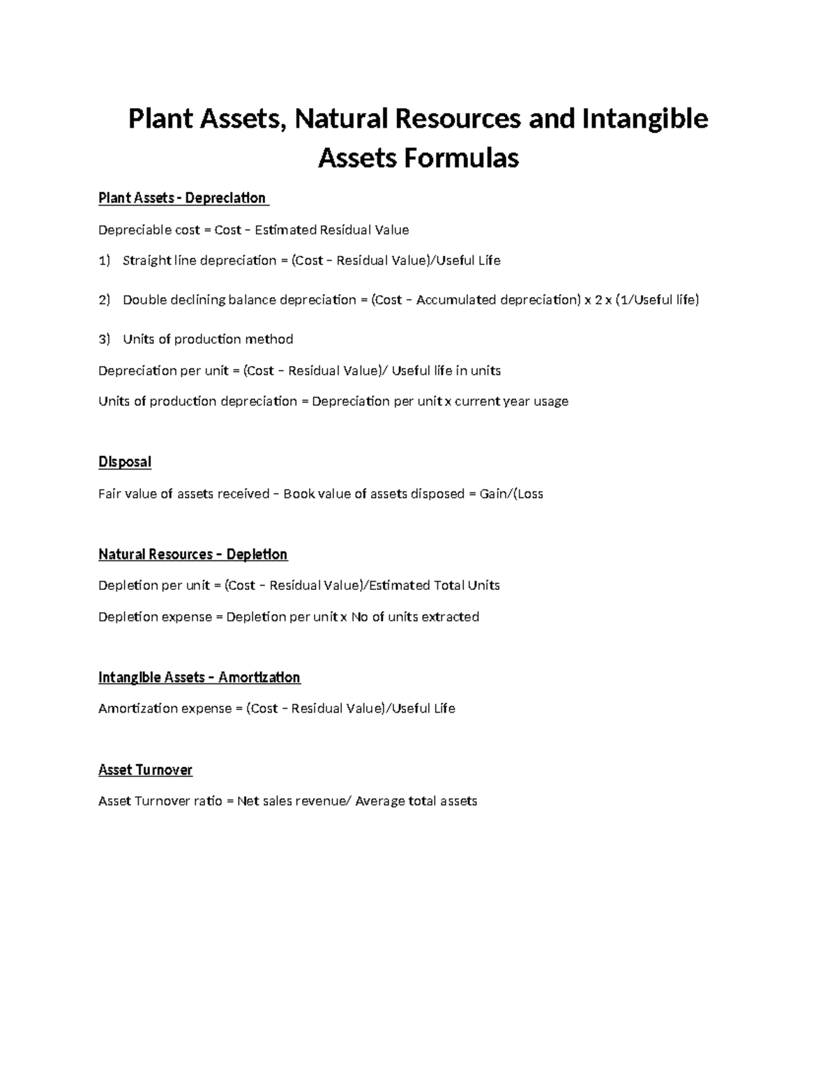 Plant Assets, Natural Resources, Intangibles - Plant Assets, Natural ...