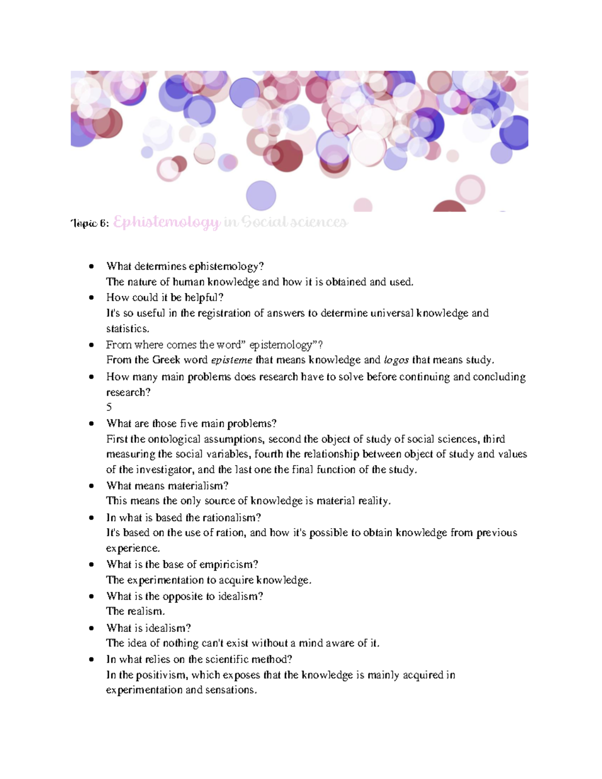 Topic 6: Epistemology in Social Sciences - 15 Questions Study Guide ...