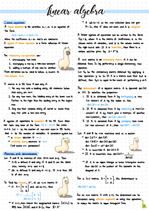 Final Exam Cheat Sheet: Linear Transformations & Vector Spaces (MATH 10 ...