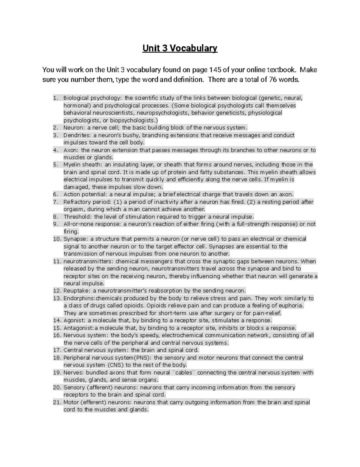 AP Psych - Unit 3 Key Vocabulary Terms and Definitions - Studocu