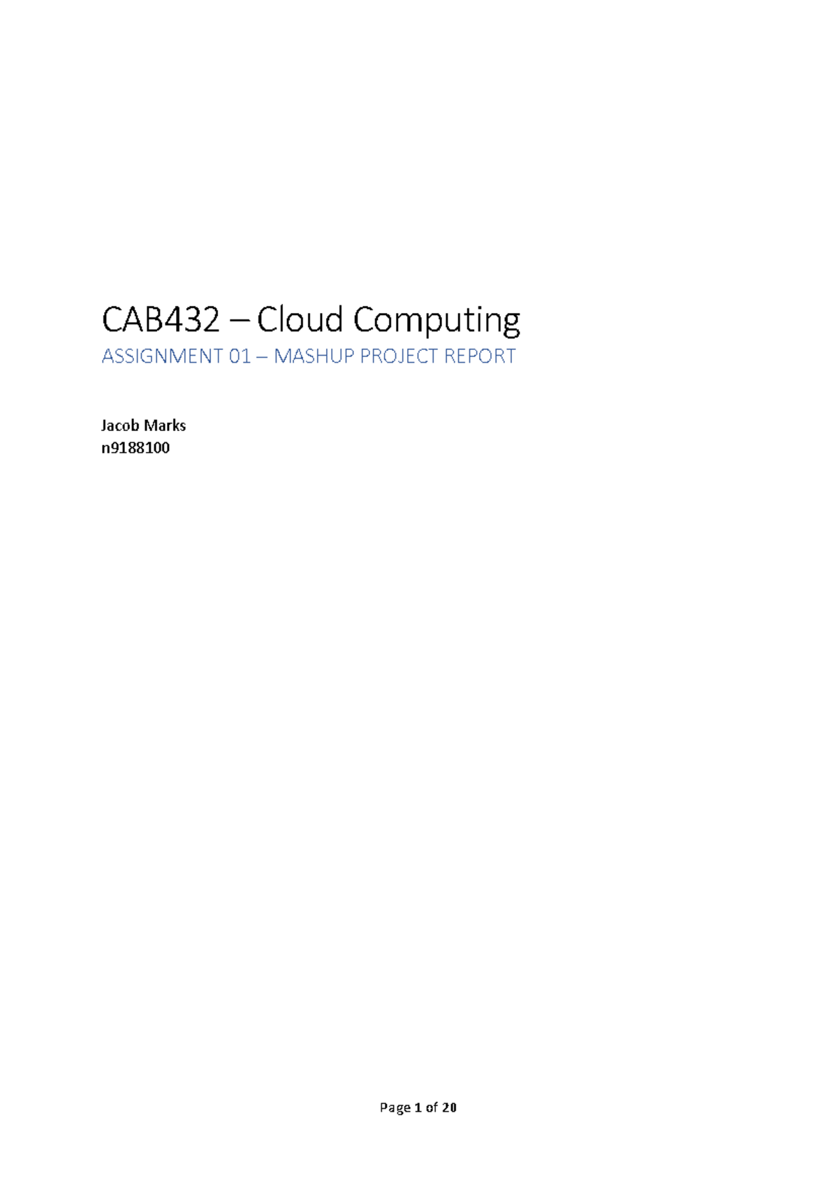 CAB432 Assignment 01: Mashup Project Report by Jacob Marks - Studocu