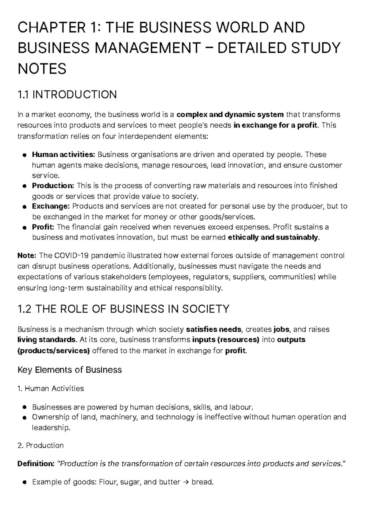 Business Management 1A: Chapter 1 - The Business World & Management ...