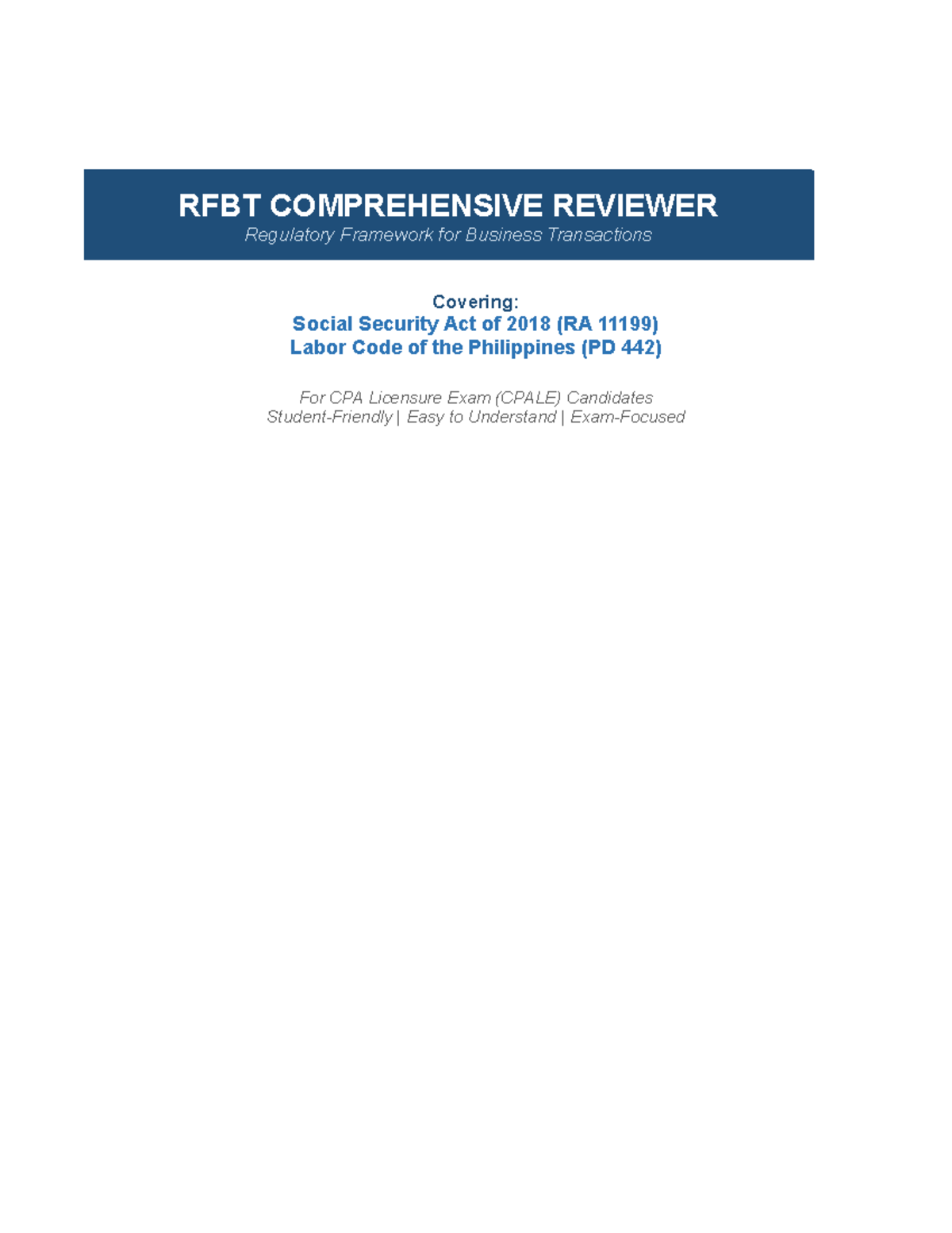 RFBT Comprehensive Reviewer: SSS & Labor Code for CPALE Candidates ...