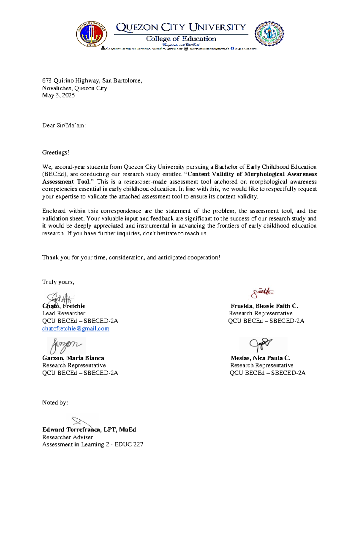 C1 Validation Letter - materials - 673 Quirino Highway, San Bartolome ...