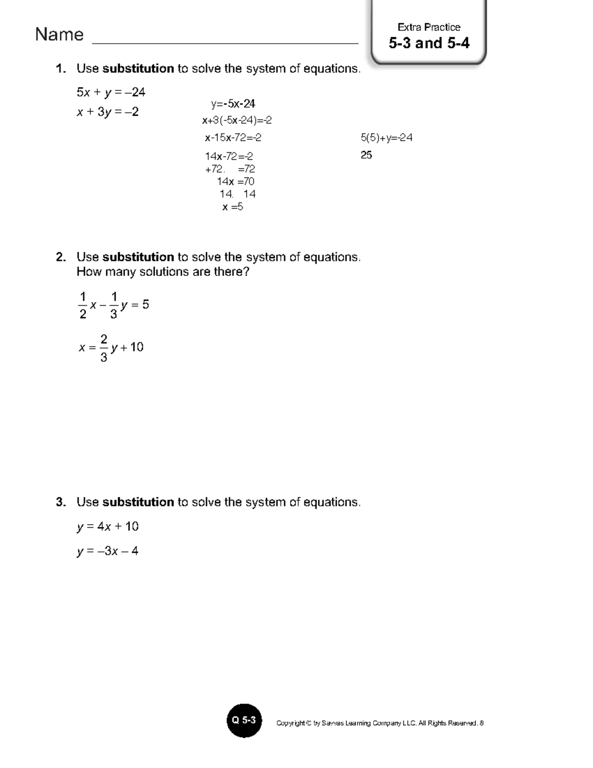 5-3 and 5-4 Extra Practice: Solving Systems of Equations - Studocu