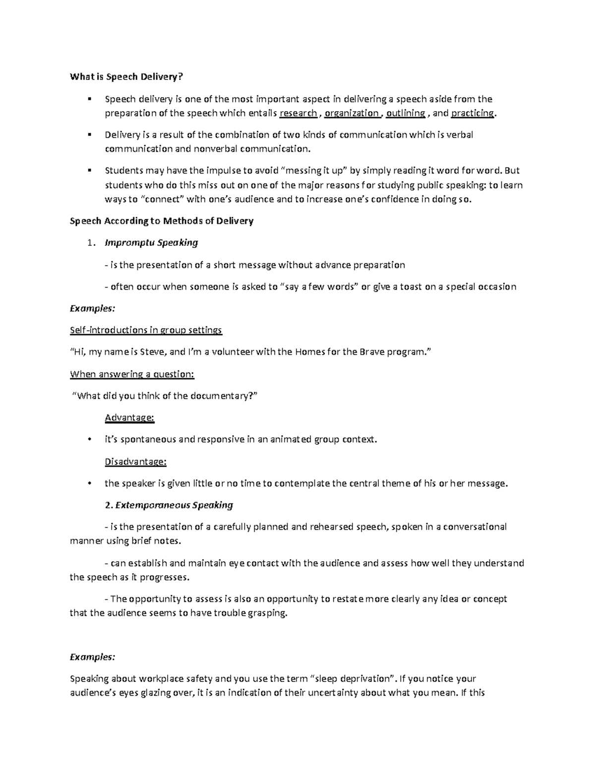 Types of Speeches: A Comprehensive Guide to Delivery Methods - Studocu