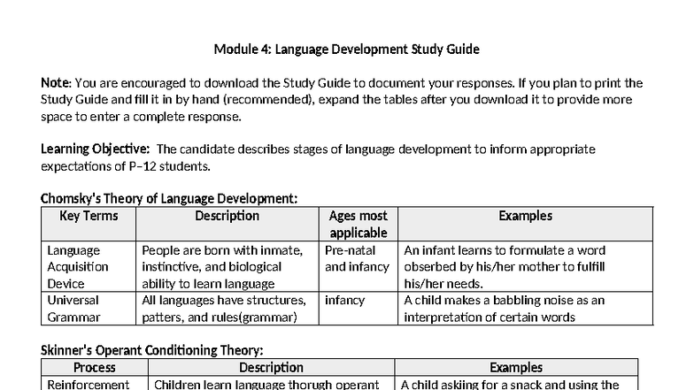 D094 D307 Module 4: Language Development Study Guide - Studocu