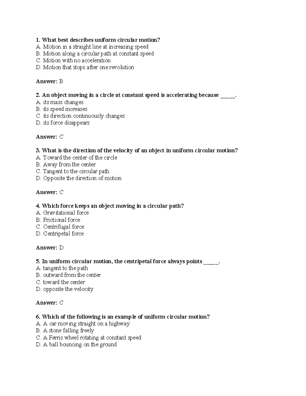 Quiz Week 3 - Uniform Circular Motion Assessment - Studocu
