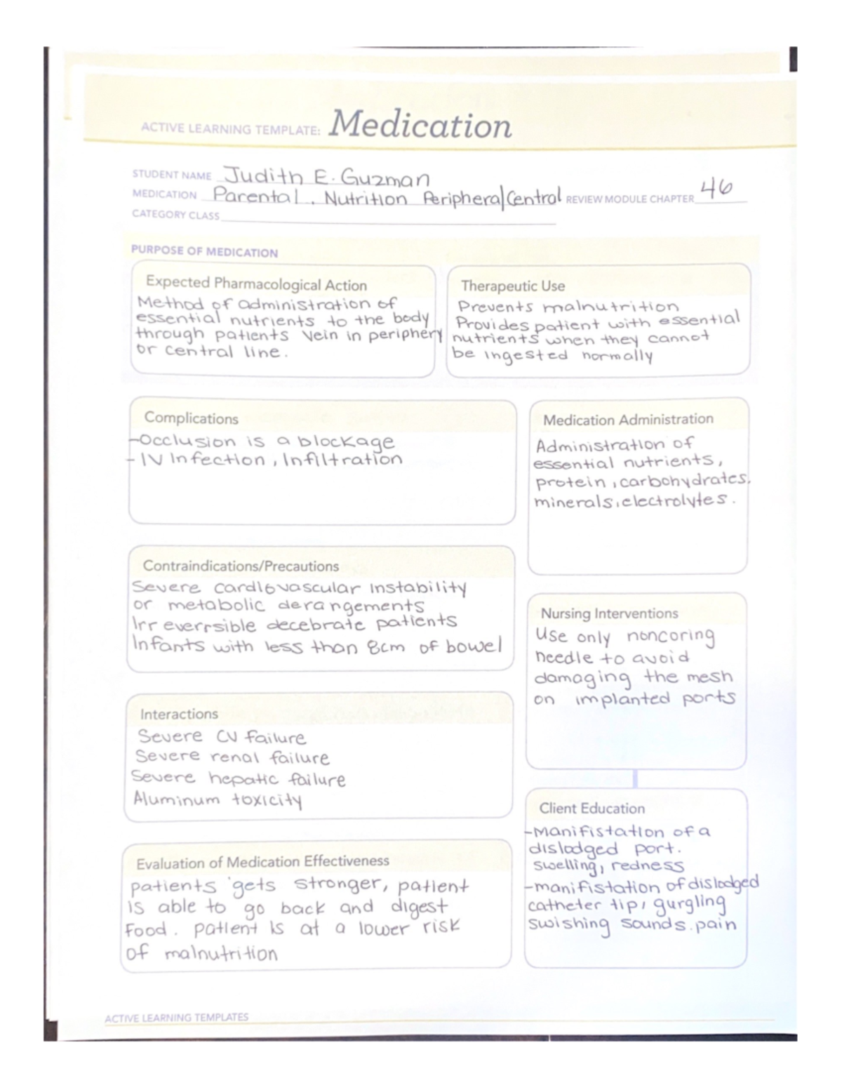 Peripheral Nutrition Pharm - ACTIVE LEARNING TEMPLATE: Medication ...
