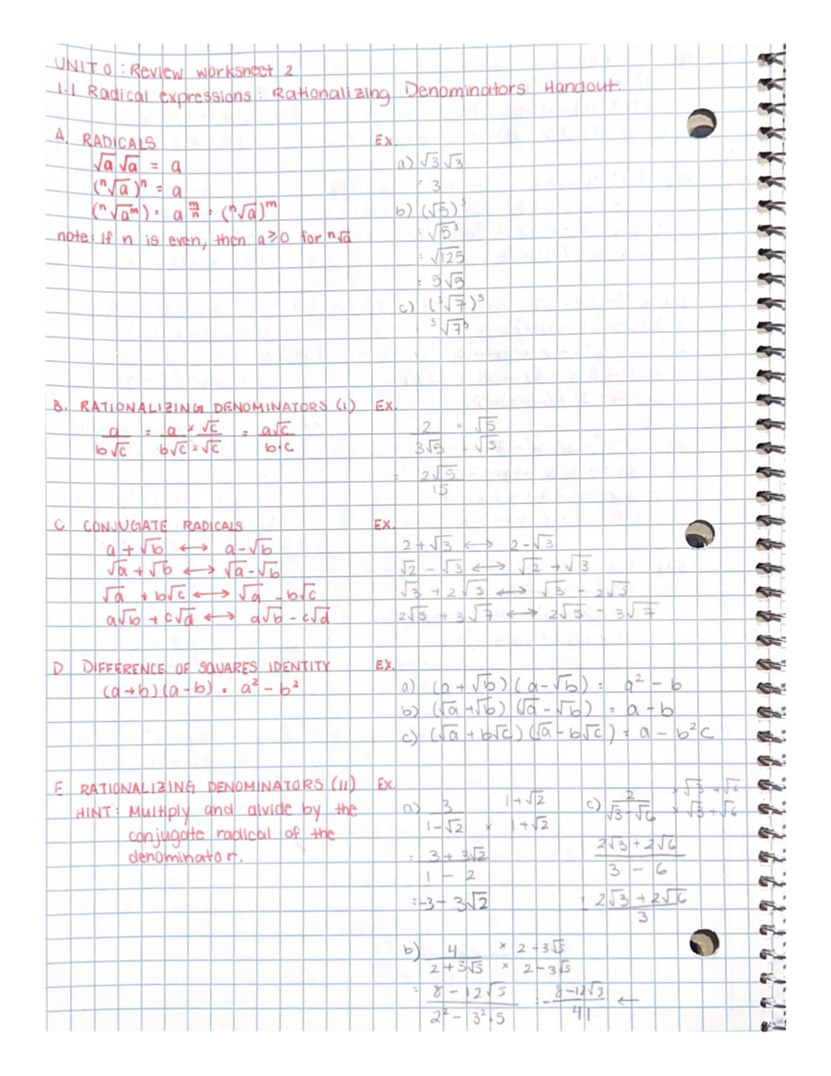 Unit 0: Radical Expressions Review Worksheet (Calc) - Studocu