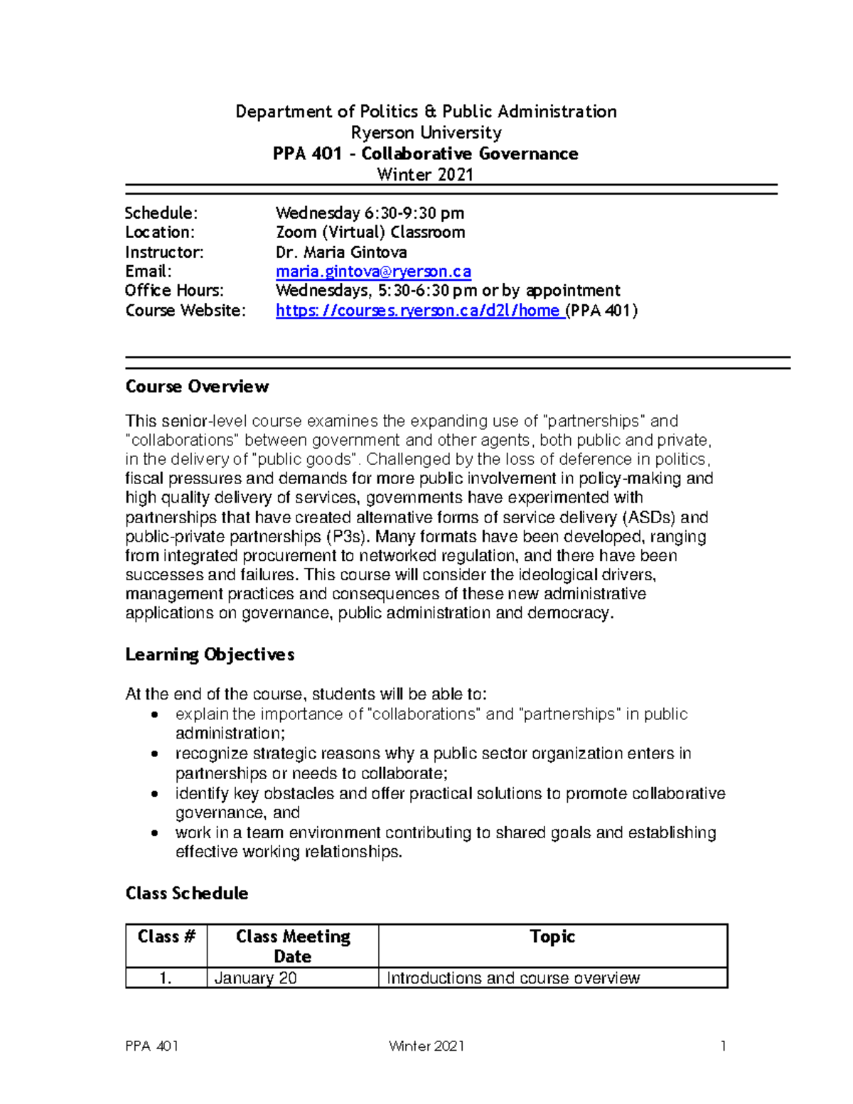 PPA 401 Collaborative Governance Course Outline Winter 2021 - Studocu