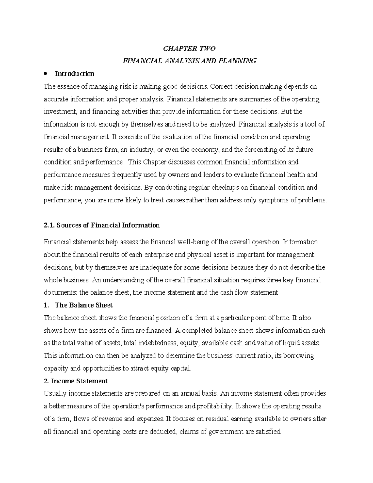 Fm Chapter 2 - Financial Analysis and Planning Overview - Studocu
