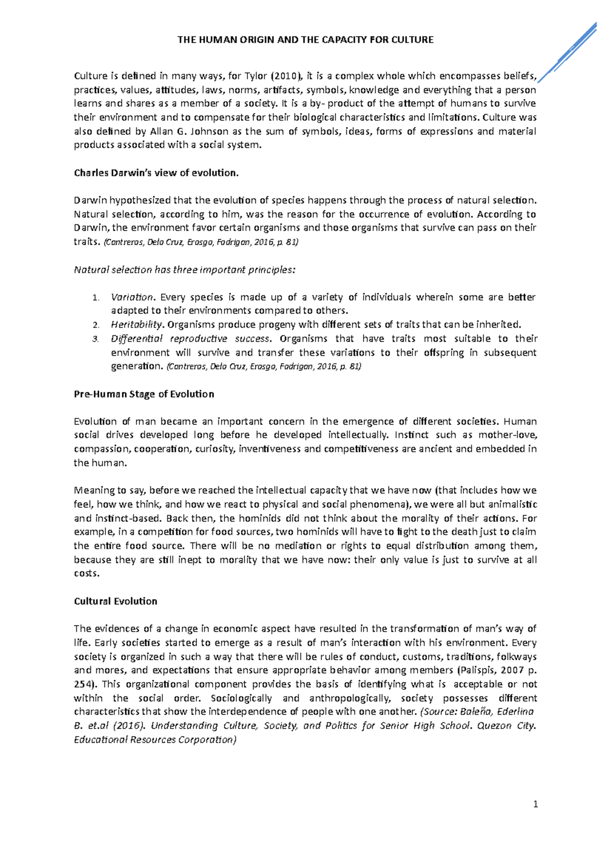 Cultural Evolution: Understanding Human Origins and Capacity for ...