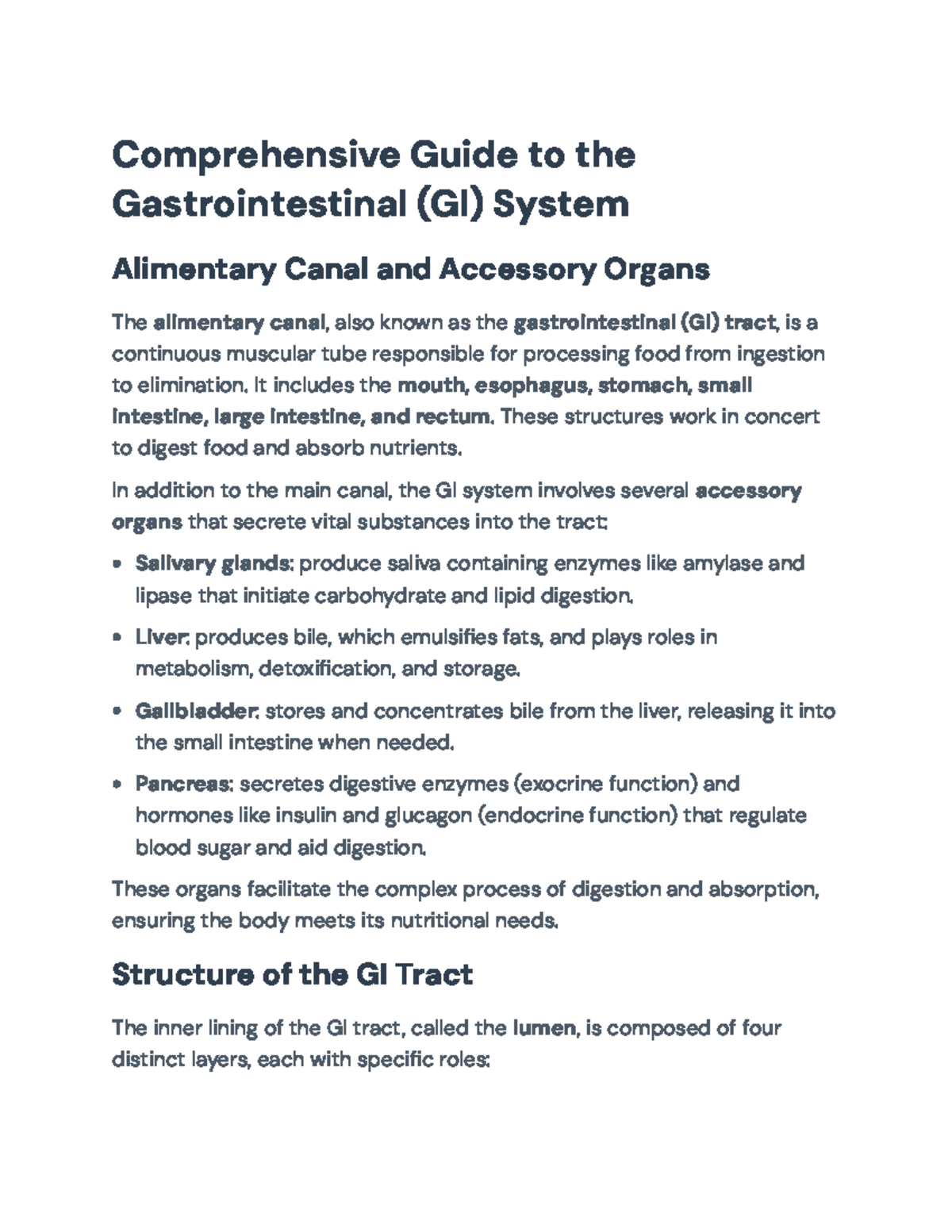 Comprehensive Overview of the GI System: Structure & Functions (BIO 101 ...