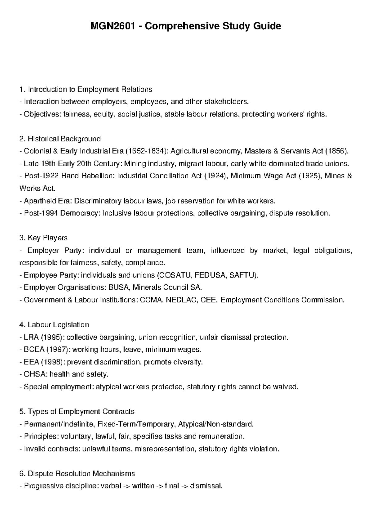 MGN2601 Comprehensive Study Guide: Employment Relations Overview - Studocu