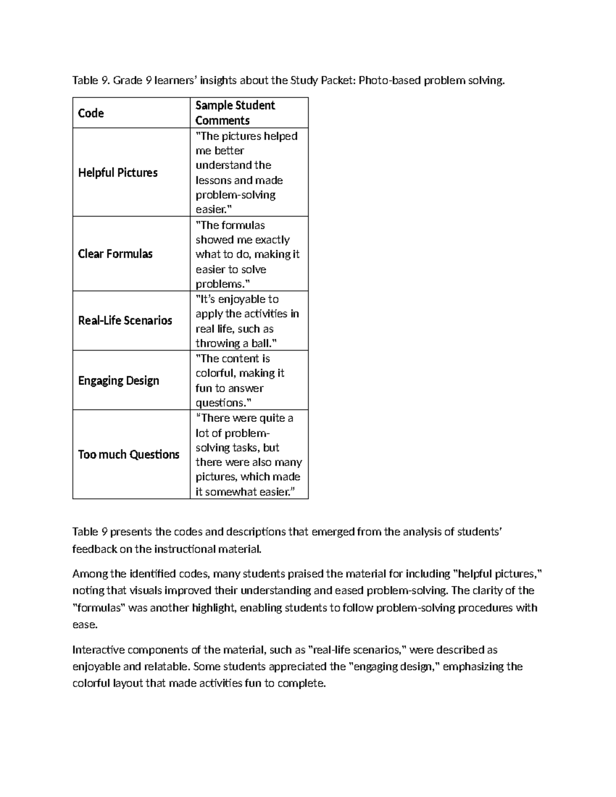 Grade 9 Study Packet Feedback Analysis: Problem Solving Insights - Studocu