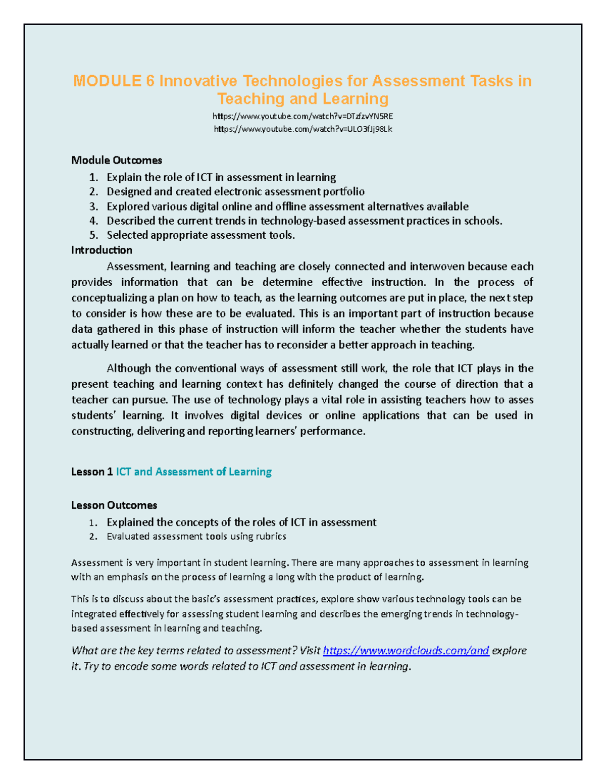 Module 6: Innovative Tech for Assessment Tasks in Teaching & Learning ...