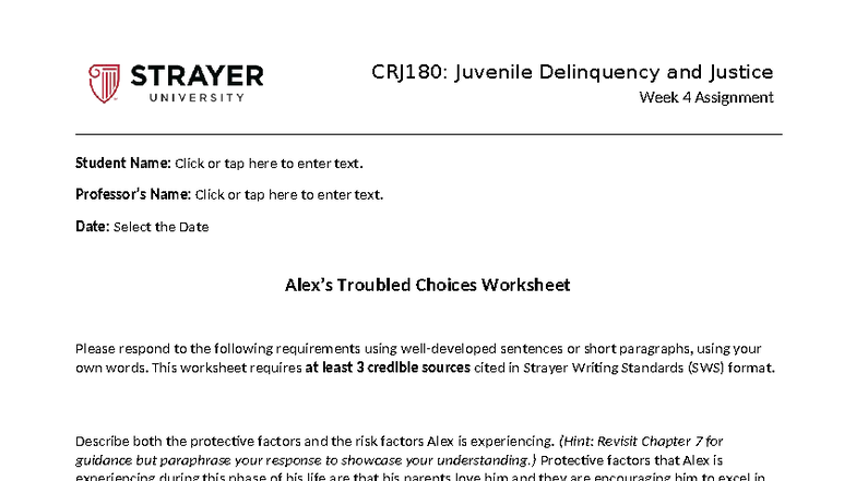 WK4 Assignment - Alex's Troubled Choices Worksheet - Week 4 Assignment ...
