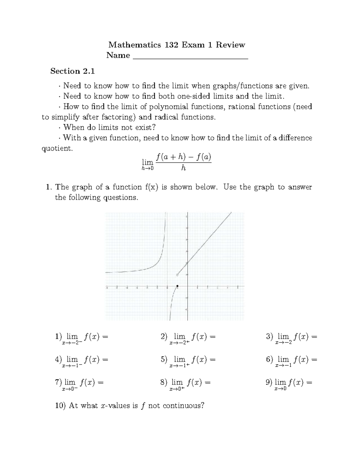 Mathematics 132 Final Exam Review: Limits, Derivatives & Functions - Studocu