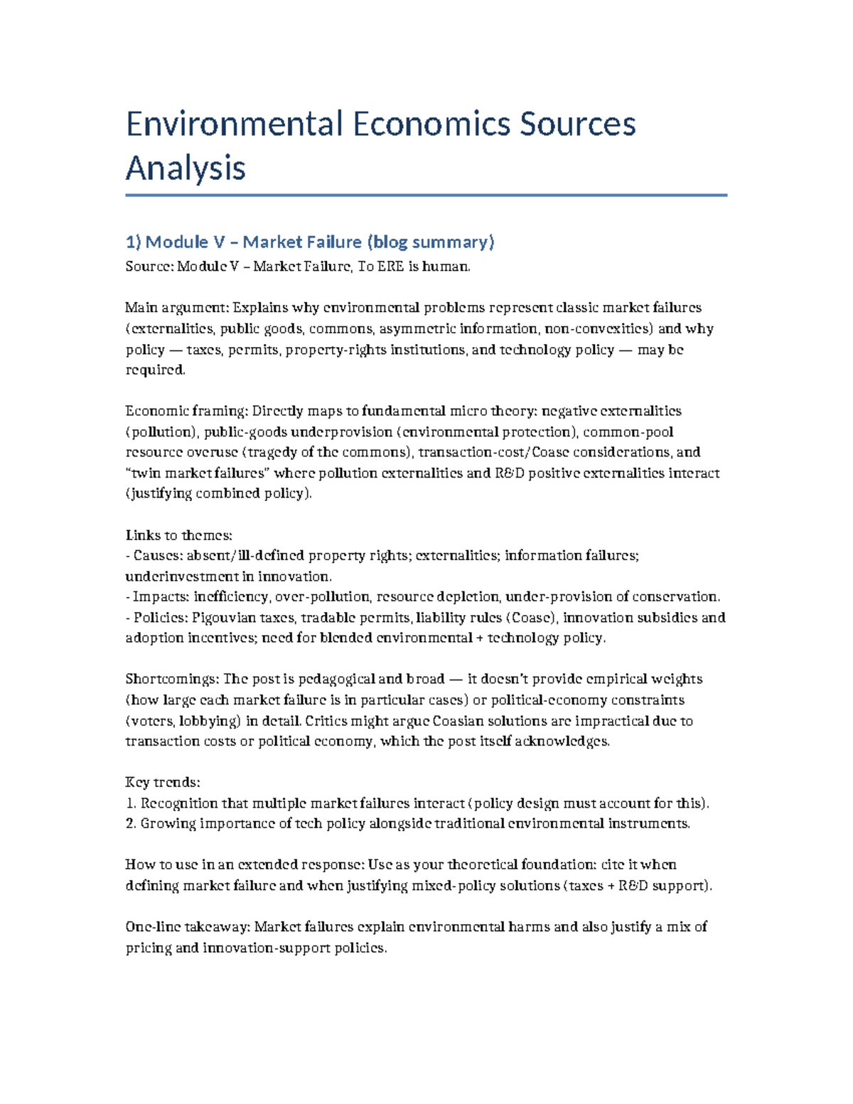 Environmental Economics Sources Analysis: Market Failures & Policies ...