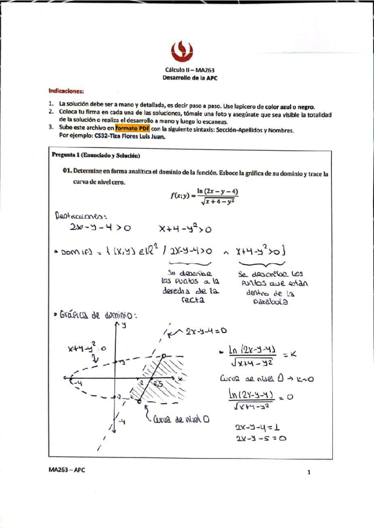 Cálculo II MA263 APC1: Análisis y Gráficas de Funciones Multivariables - Studocu