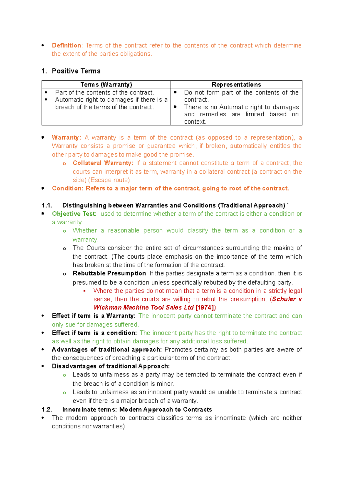 Contractual Terms - Key Concepts and Implications (LAW 101) - Studocu