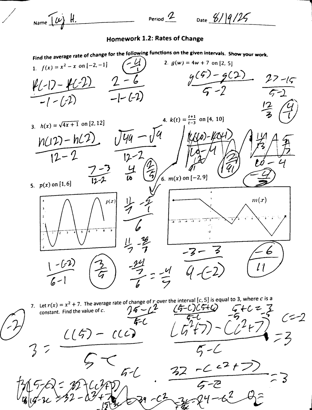 1.2 Rates of Change - Homework Assignment for Period 2 - Studocu