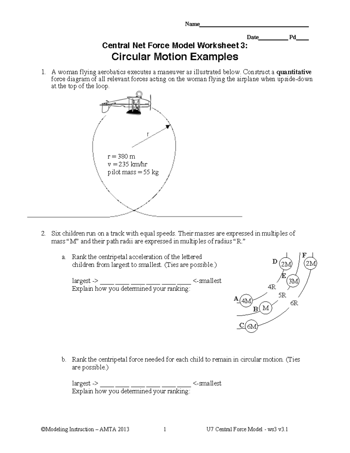 06 U7 Worksheet 3 - Circular Motion & Forces Analysis - Studocu