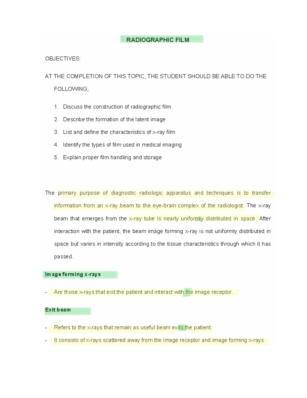 Radiographic Film: Key Objectives and Image Formation Techniques - Studocu