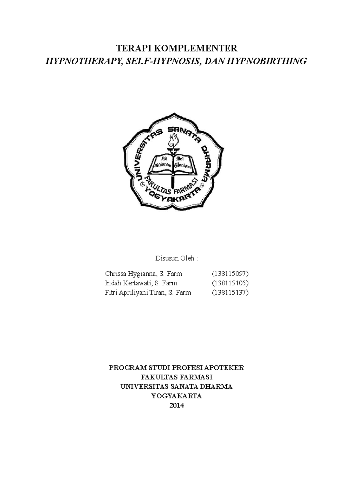 Makalah Terapi Komplementer: Hipnoterapi dan Self-Hypnosis (PROFESI ...