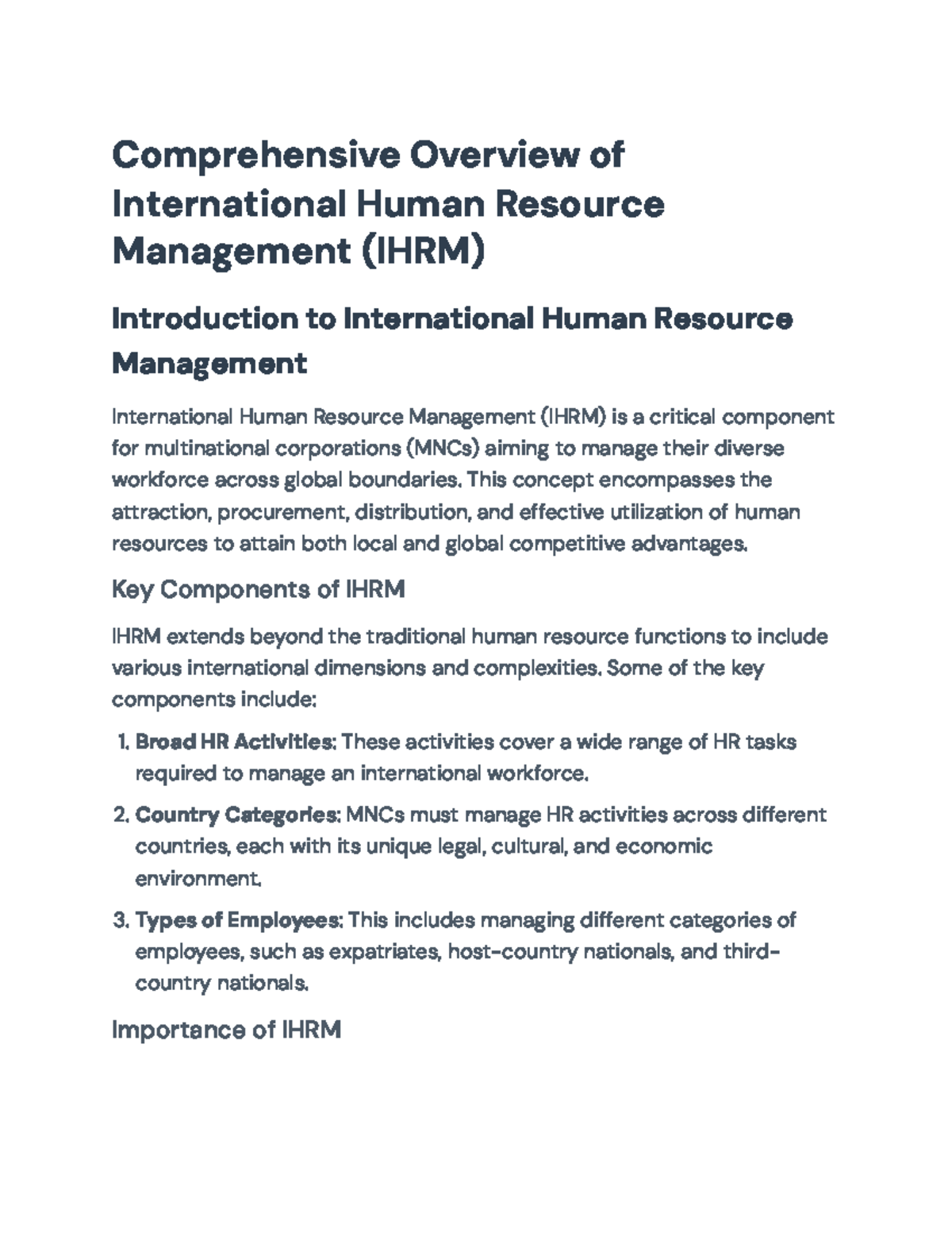 International Human Resource Management (IHRM) Overview & Key Functions - Studocu