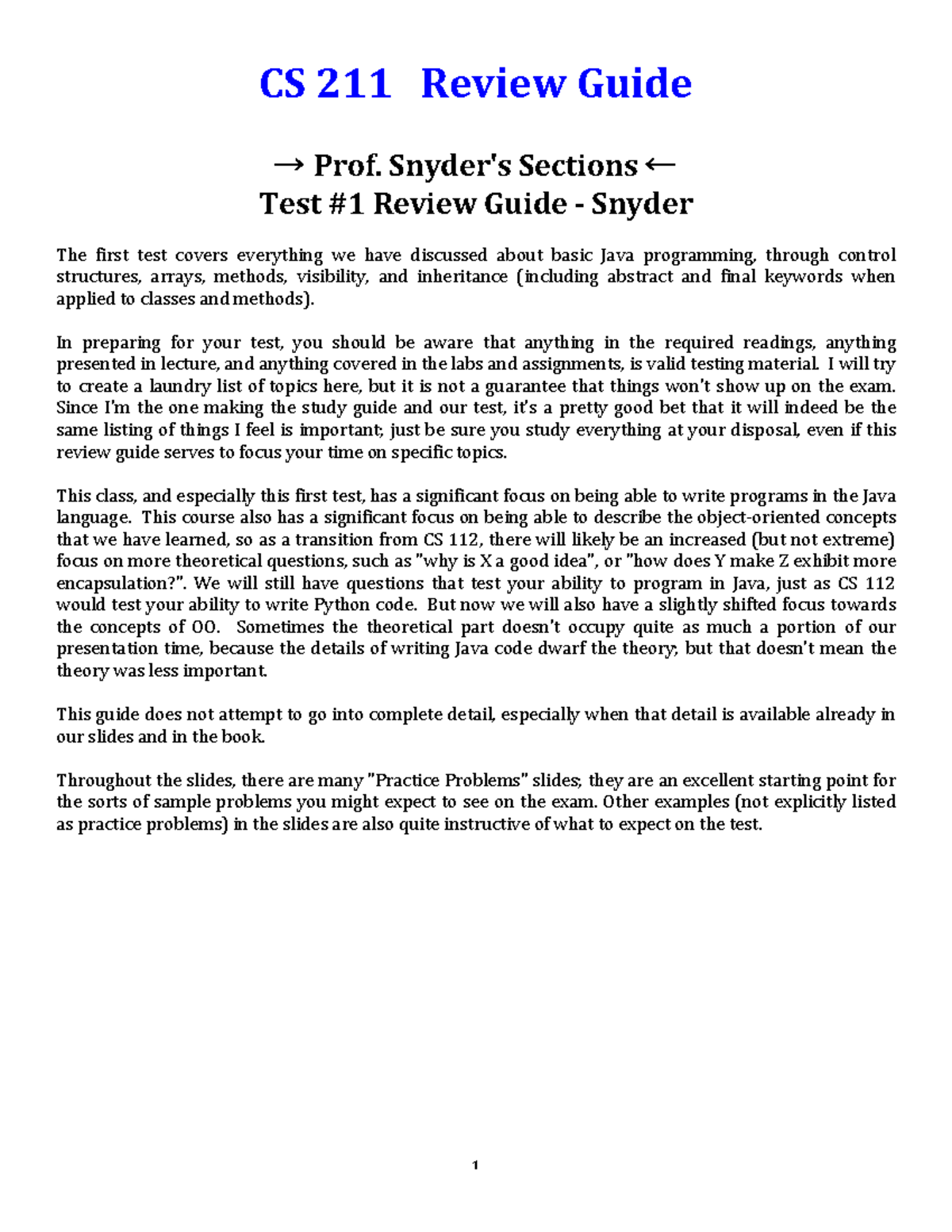 CS 211 Final Exam Study Guide: Key Java Programming Concepts - Studocu