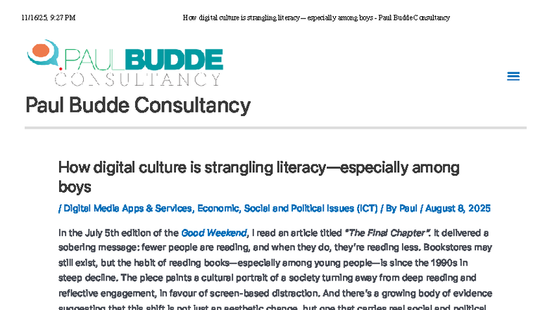 How Digital Culture is Strangling Literacy Among Boys (ICT) - Studocu