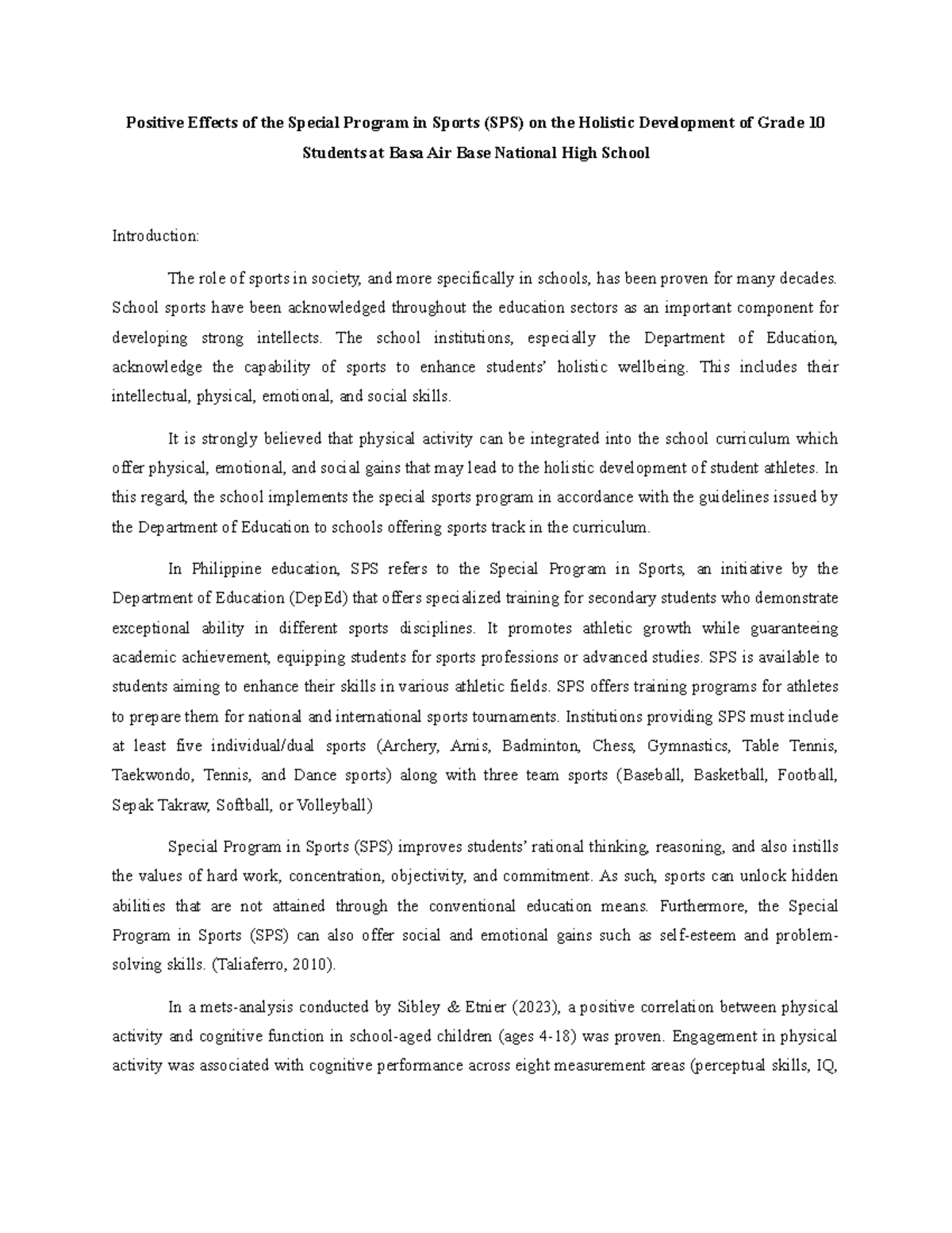 Positive Effects of SPS on Holistic Development of Grade 10 Students ...