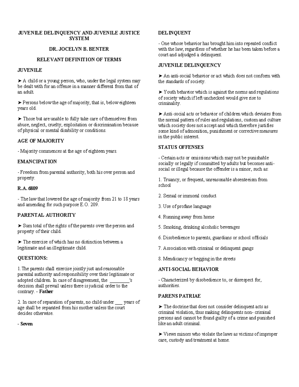 CRIM-5- Juvenile Delinquency and Justice System Notes - Studocu